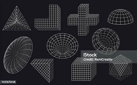 선이 있는 복고풍 미래 기하학적 모양 원근 그리드 형태의 와이어프레임의 과학 기술 요소 집합입니다 와이어 프레임 모델에 대한 스톡 벡터 아트 및 기타 이미지 Istock