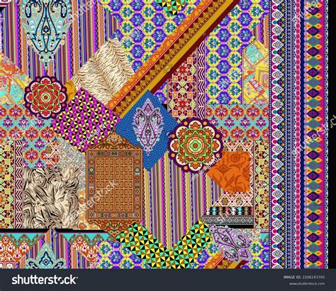 Patchwork Floral Pattern Paisley Indian Flower Stock Illustration
