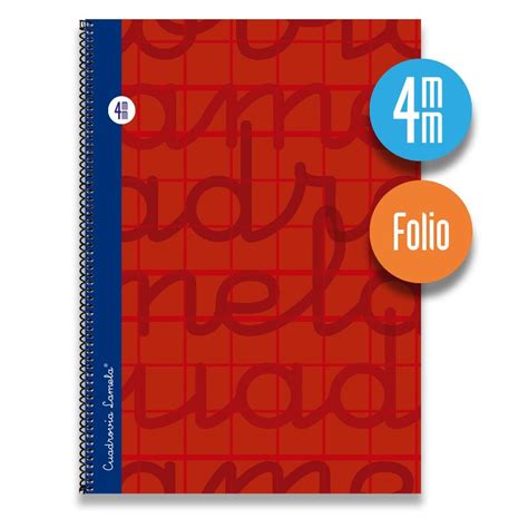 Cuaderno espiral FOLIO 80 hojas Cubierta extra dura ROJO Cuadrovía