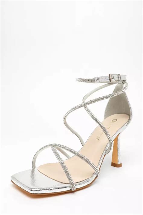 Wide Fit Silver Diamante Cross Strap Heeled Sandals Quiz Clothing