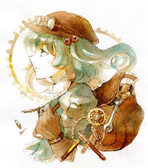 Safebooru 1girl Backpack Bag Blue Eyes Blue Hair Gears Gloves Goggles