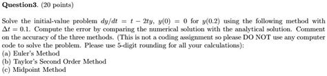 Solved Question3 20 Points Solve The Initial Value Problem Dydt 2ty