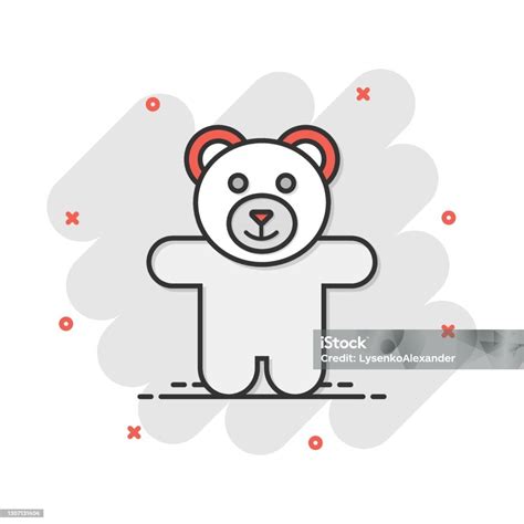 코믹 스타일의 벡터 만화 테디 베어 봉제 인형 아이콘 테디 장난감 사인 일러스트 레이션 그림 베어 비즈니스 스플래시 효과 개념 0명에 대한 스톡 벡터 아트 및 기타 이미지