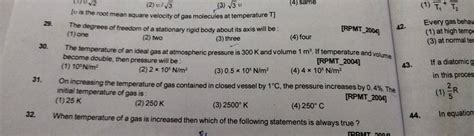 V Is The Root Mean Square Velocity Of Gas Molecules At Temperature T 29