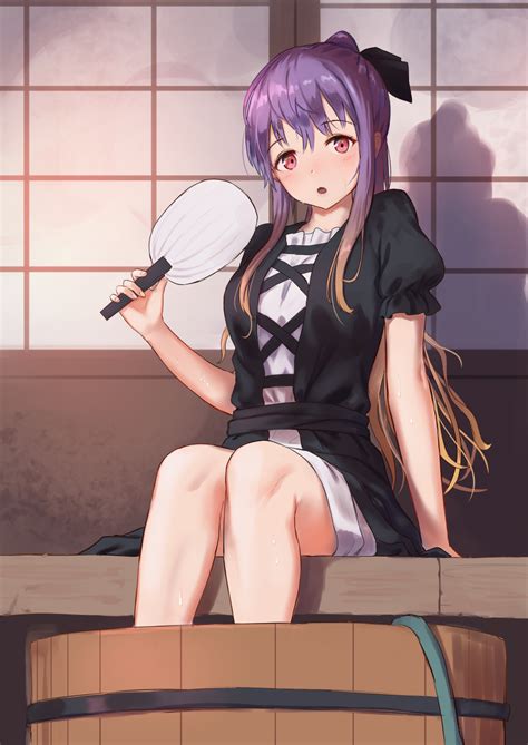 Safebooru 1girl O Alternate Hairstyle Arm Support Bangs Black Dress