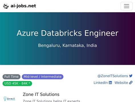 Hiring Azure Databricks Engineer In Bengaluru Karnataka India R