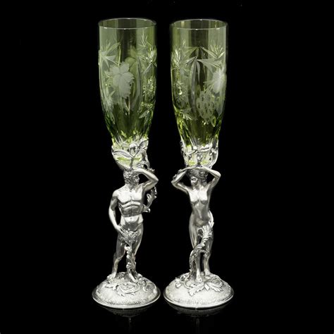 Champagne Glasses Flutes Faberge Style Hand Made Pieces Of Jewelry Art