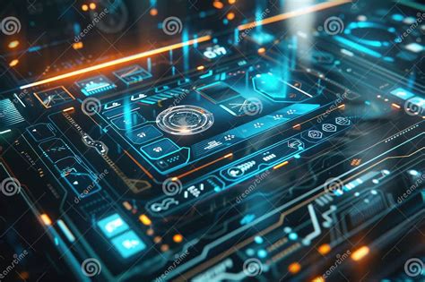 high tech digital interface featuring neon blue and orange elements