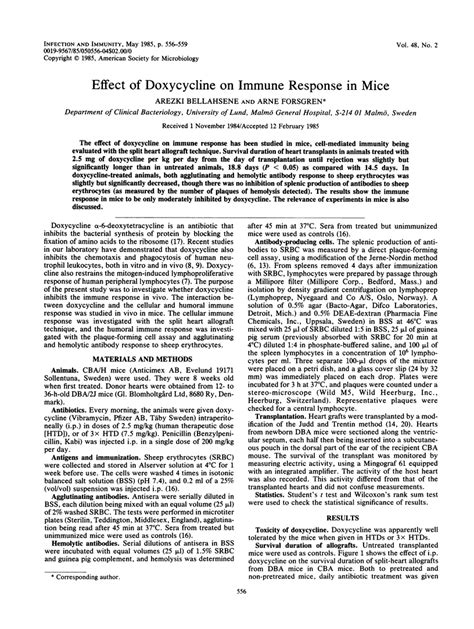 Effect Of Doxycycline On Immune Response In Mice Pmc