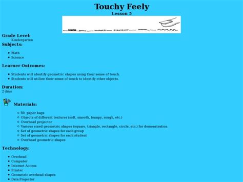 Touchy Feely Lesson Plan For Kindergarten Lesson Planet
