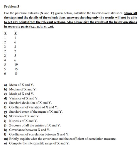 [solved] Problem 3 For The Pairwise Datasets X And Y G