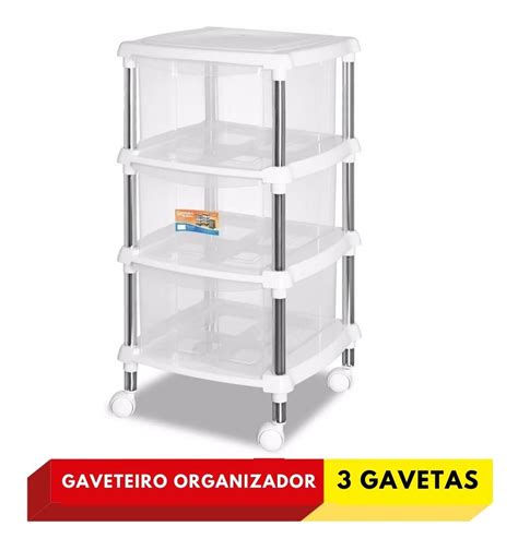 Gaveteiro Plástico Organizador Gavetas Branco Rodinhas Parcelamento sem juros
