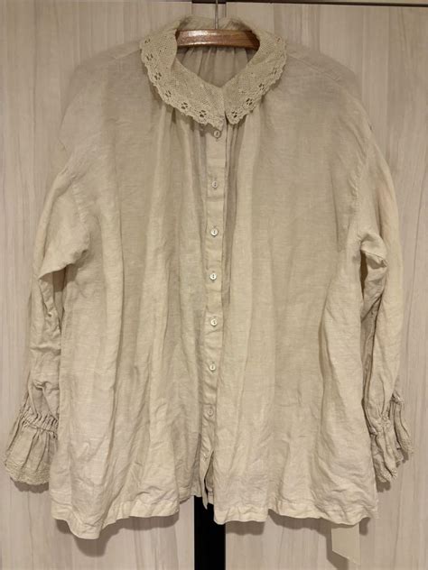 新品タグ付 ネストローブ Nest Robe リネンレース襟ギャザーブラウス メルカリ
