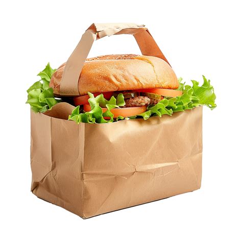 Juicy Beef Burger In A Brown Paper Bag For Takeaway Delicious Fast Food