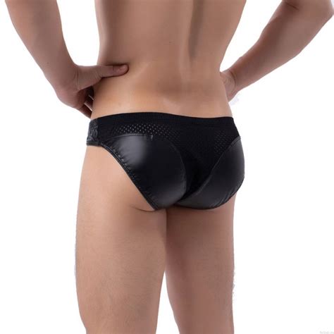 Sexy Faux Leather Bulge Pouch Thongs Briefs Mens G String Thong