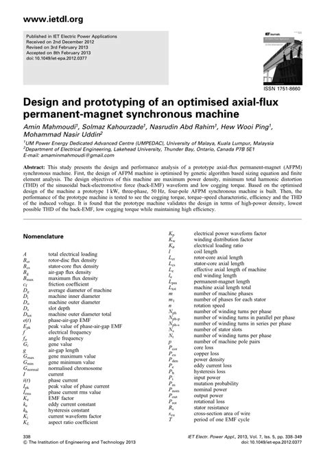 Pdf Design And Prototyping Of An Optimised Axial Flux Permanent Magnet Synchronous Machine