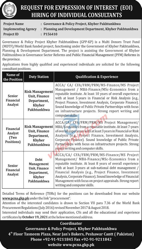Planning And Development Department Khyber Pakhtunkhwa Jobs 2021 For
