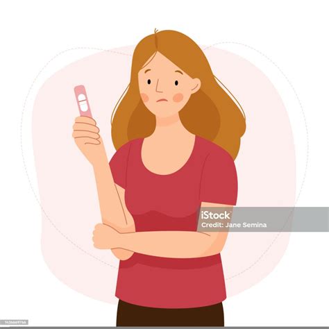 한 청녀가 부정적인 임신 검사를 받고 있습니다 소녀는 화가 나고 우울합니다 벡터 플랫 일러스트레이션 가족에 대한 스톡 벡터 아트