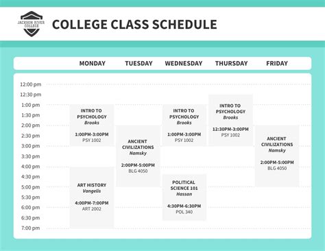 College Class Schedule Weekly Printable Printable Templates Hub