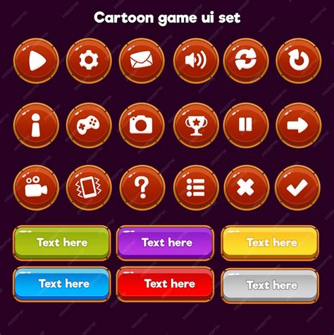 premium psd set of beautiful game ui button cartoon style ui button