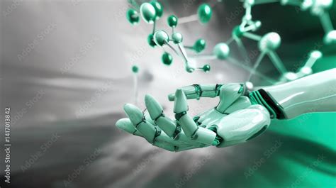 Stock Illustration „ai Robotic Arm Holding Chemical Tech Model Highlights Smart Innovations In