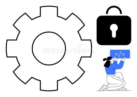 Developer Writing Code With Gear And Padlock Representing Technology