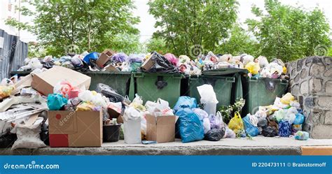 Overloaded Dumpster Full Garbage Container Household Garbage Bin