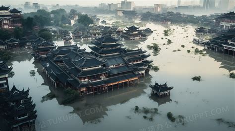 洪水淹没的古镇摄影图png格式图片下载熊猫办公