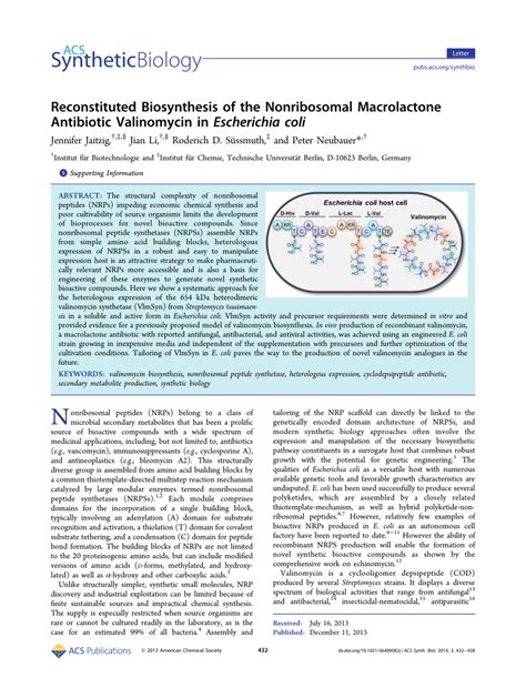 Pdf Reconstituted Biosynthesis Of The Nonribosomal Macrolactone