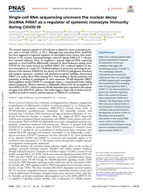 Pdf Single Cell Rna Sequencing Uncovers The Nuclear Decoy Lincrna Pirat As A Regulator Of