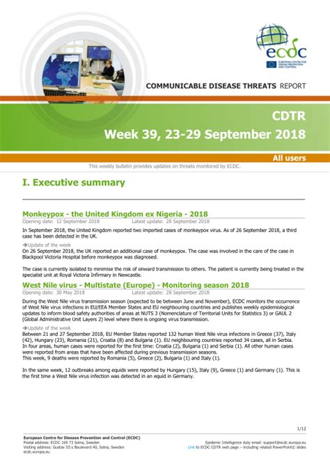 Communicable Disease Threats Report 23 29 September 2018 Week 39