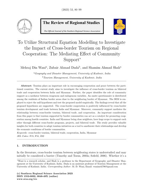 Pdf To Utilize Structural Equation Modelling To Investigate The Impact Of Cross Border Tourism