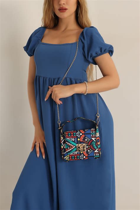 Renkli Mini Kroko Desen Zincir Askılı Kadın Omuz Çantası 189048