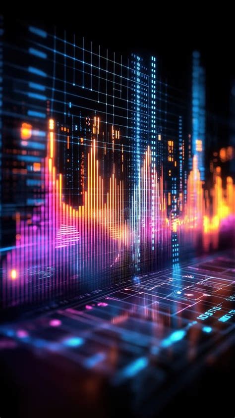 Colorful Digital Data Visualization With Vibrant Bars And Lines Stock