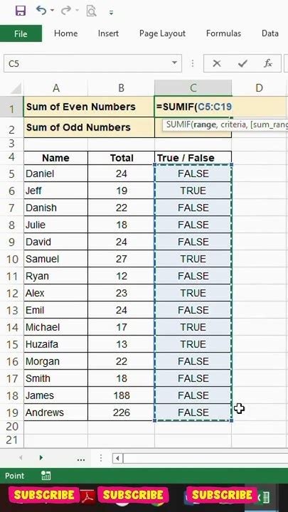 How To Add Even And Odd Numbers Separately Shorts Office365 Exceltutorial Excel Exceltips