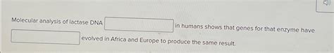 Solved Molecular Analysis Of Lactase Dna In Humans Shows