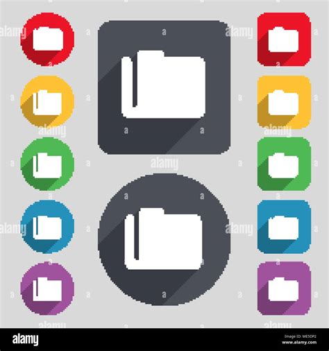 Document Folder Icon Sign A Set Of 12 Colored Buttons And A Long