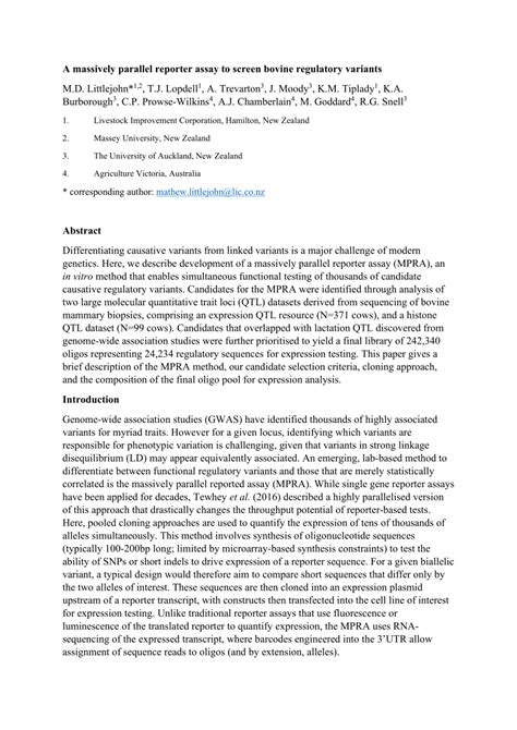 Pdf A Massively Parallel Reporter Assay To Screen Bovine Regulatory Variants