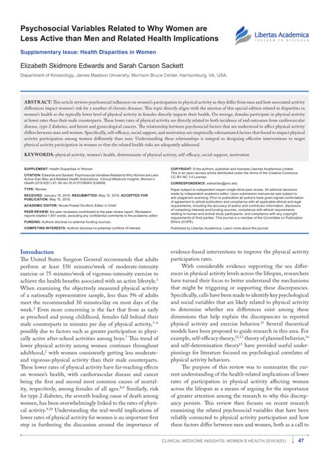 Pdf Psychosocial Variables Related To Why Women Are Less Active Than