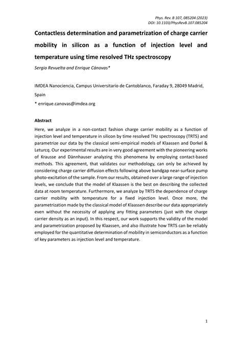 Pdf Contactless Determination And Parametrization Of Charge Carrier