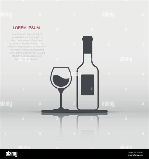 Wine Glass And Bottle Icon In Flat Style Champagne Beverage Vector