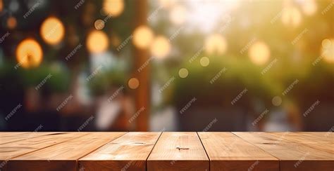빈 나무 탁자 위에 흐릿한 보케 아늑한 배경 미니멀한 제품 모형 개념 Generative Ai 프리미엄 사진
