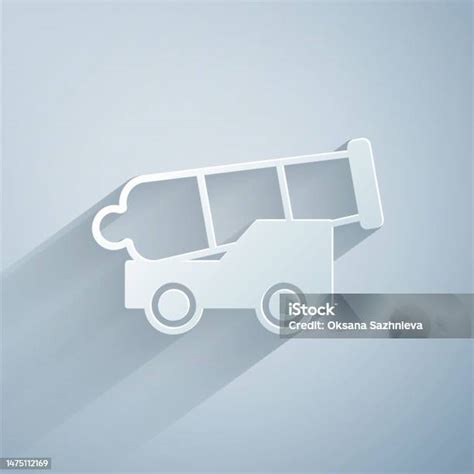 회색 배경에 격리 된 종이 절단 캐논 아이콘 중세 무기 종이 아트 스타일 벡터 3차원 형태에 대한 스톡 벡터 아트 및 기타 이미지 3차원 형태 고대의 고풍스런