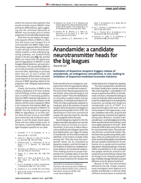 Pdf Anandamide A Candidate Neurotransmitter Heads For The Big Leagues