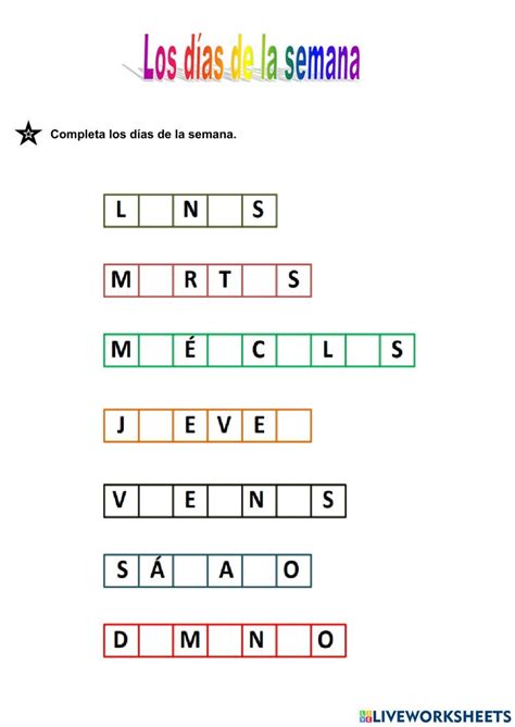 Los Días De La Semana Online Worksheet For Pre Intermediate