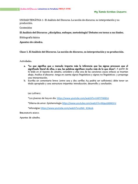 Clase 1 Actividades El Análisis Del Discurso Pdf