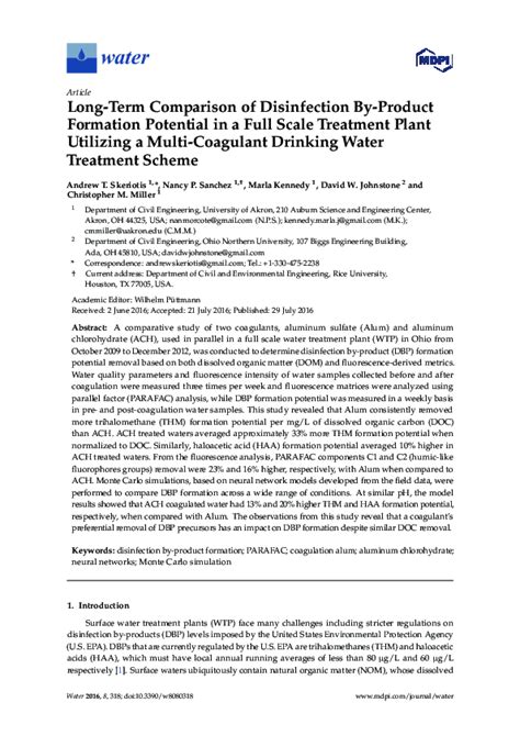 Pdf Long Term Comparison Of Disinfection By Product Formation