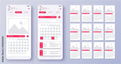 Different UI UX GUI Screens Calendar App And Flat Web Icons For Mobile Apps 2020 Calendar
