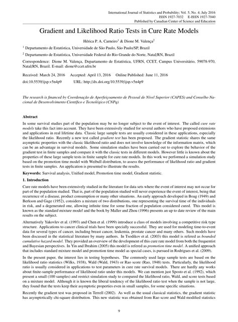 Pdf Gradient And Likelihood Ratio Tests In Cure Rate Models