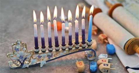 Traditional Religion Symbol Of Jewish Holiday Hanukkah With Hanukkiah